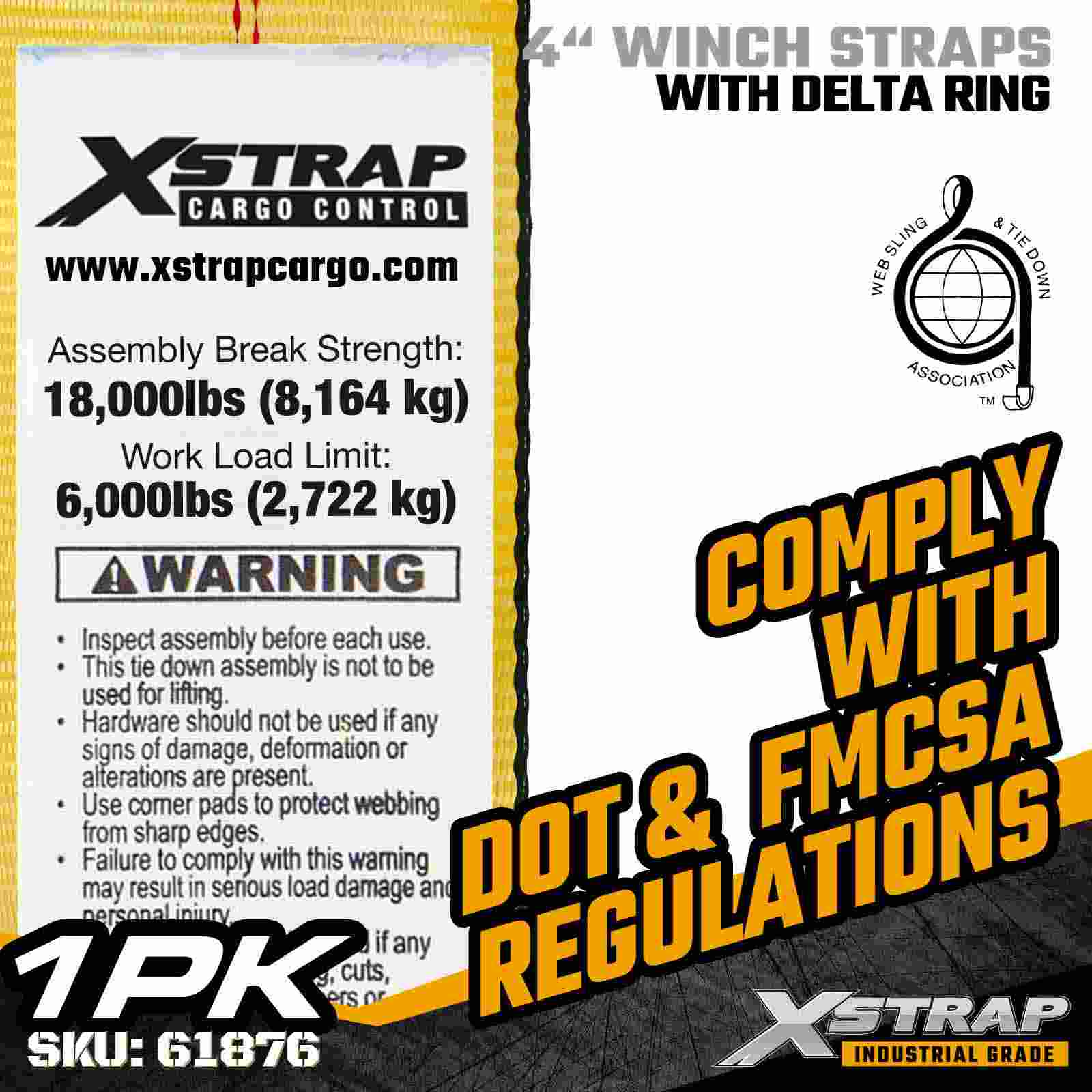 Custom Xstrap 61876 4" × 27ft Standard Winch Strap with Delta Ring ...