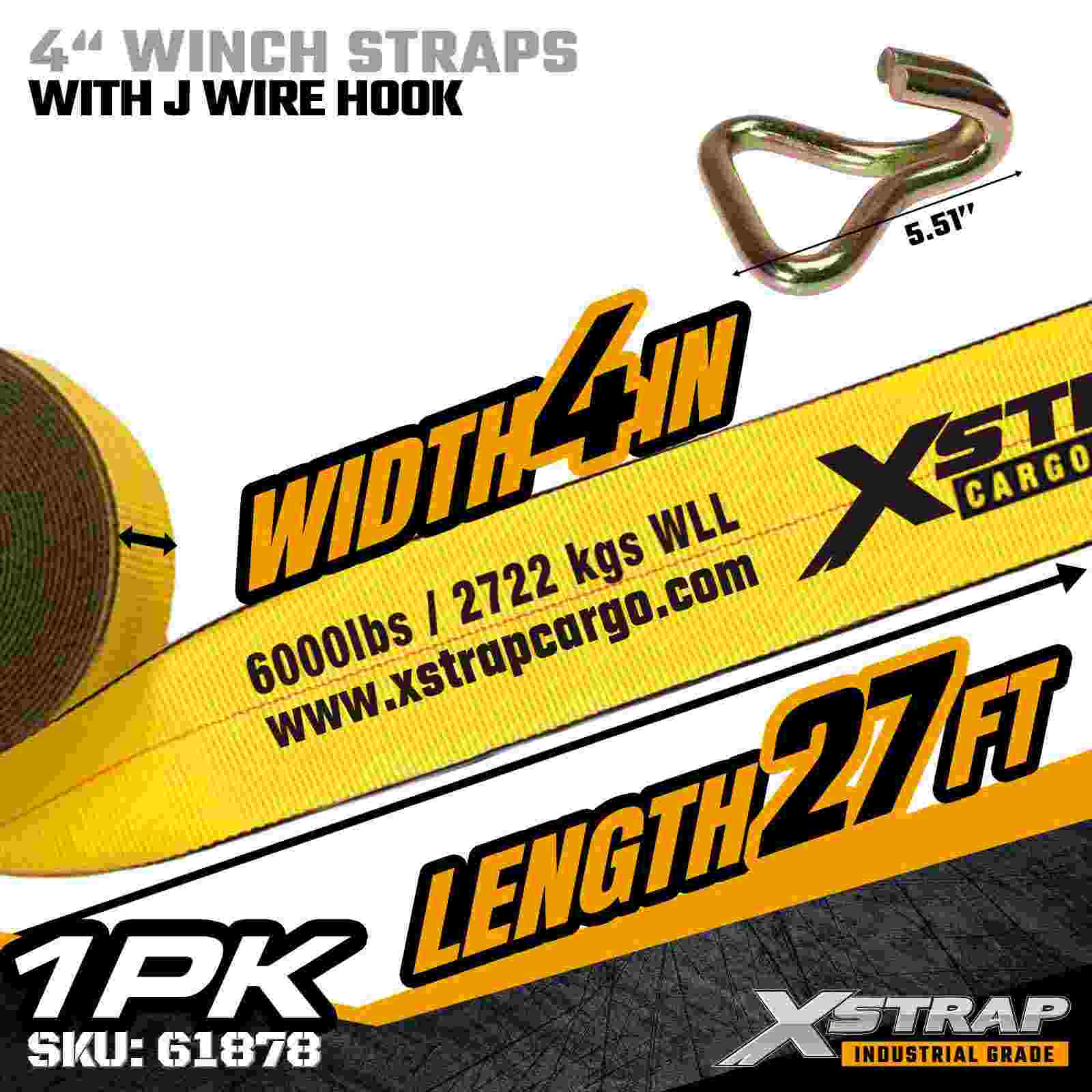 Custom Xstrap 61879 4" × 27ft Standard Winch Strap with Wire Hook Break ...