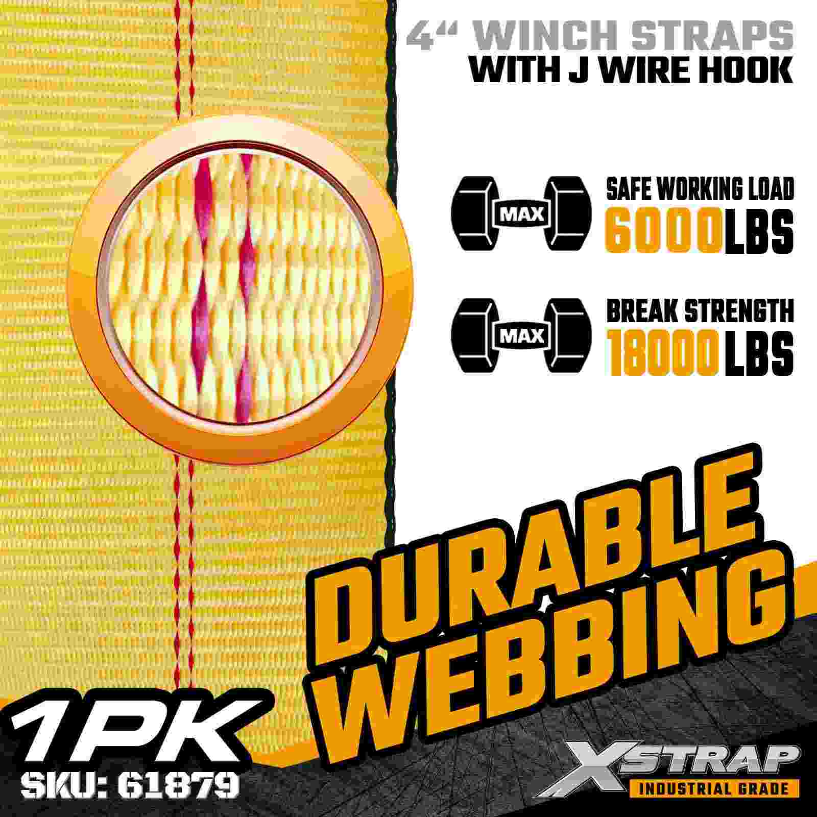 Custom Xstrap 61879 4" × 27ft Standard Winch Strap with Wire Hook Break ...