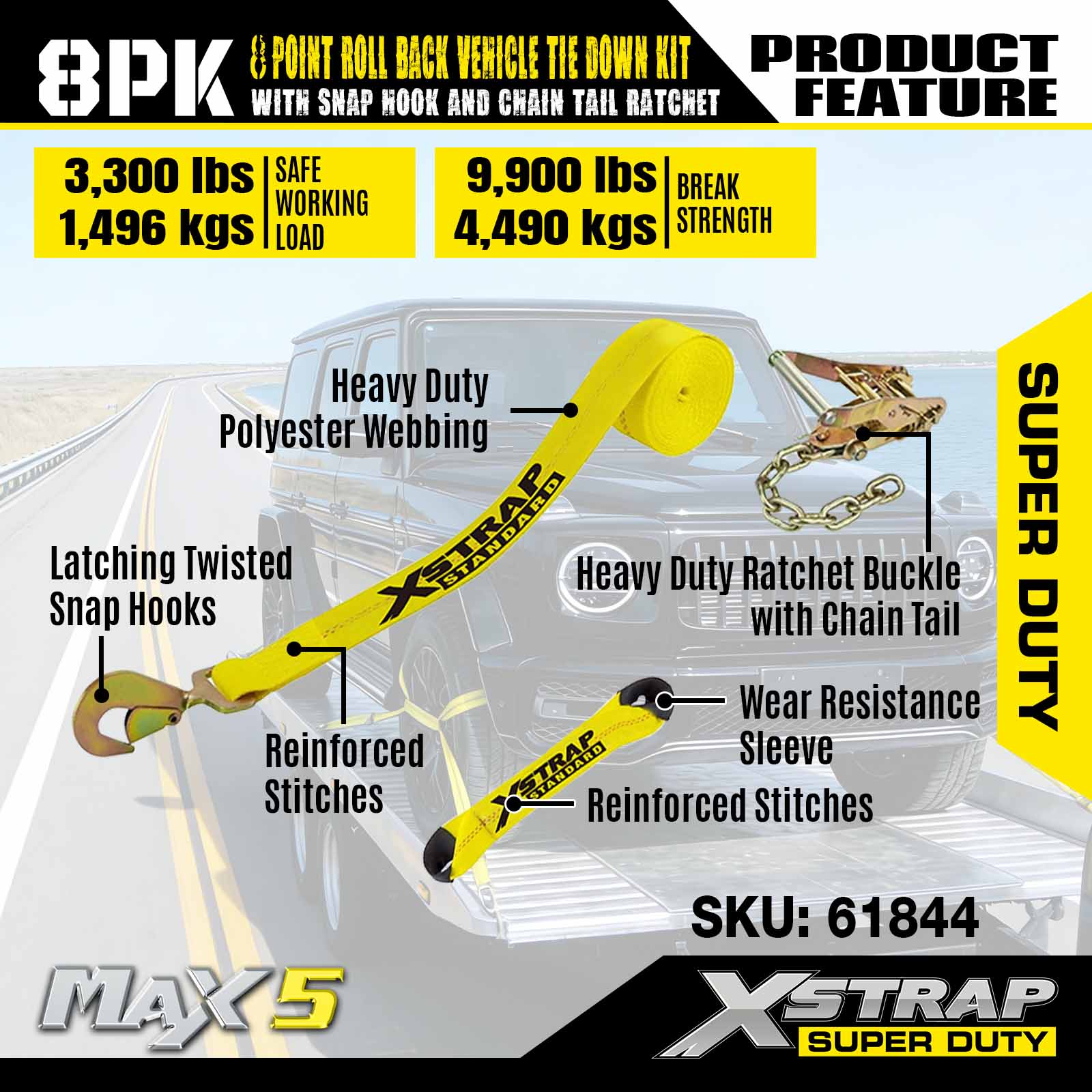 Custom Xstrap 61844 2" x 114' 4PK 8-Point Roll Back Vehicle Tie Down ...